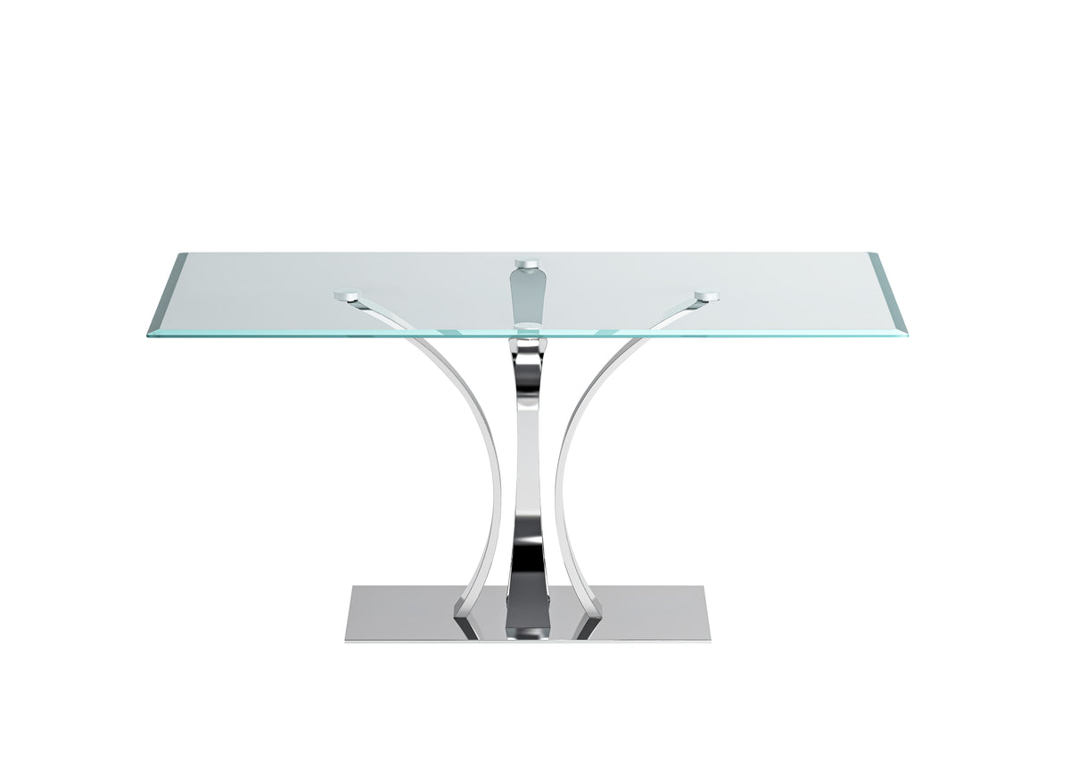 Contemporary Rectangular Glass Dining Table w/ Steel Pedestal Base ...